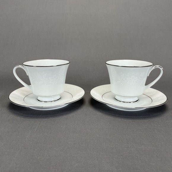Noritake | Dining | Vintage Noritake Ranier 699 Footed Cup And Saucer Set Platinum Trim Set Of 2 ...